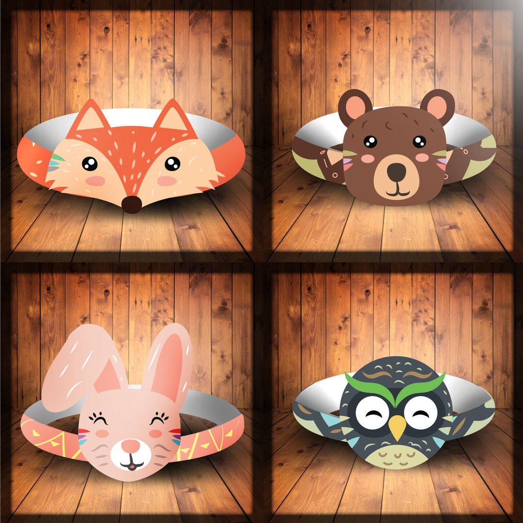 Kids Woodland Crown, Kid Paper Hats, Paper Crown, Animal Paper Crown ...