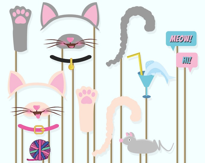 Cats Photo Booth Props, Kitty Ears, Kitty Masquerade, Kitty Props, Cat ...