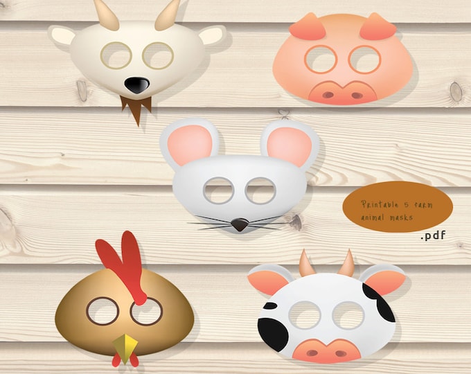 Barnyard Animals Printable Coloring Masks, Farm Animal Mask, Animal ...
