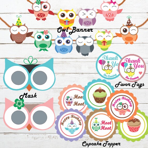 Owl Mask Owl Birthday Banner Owl Party Set Owl Birthday - Etsy