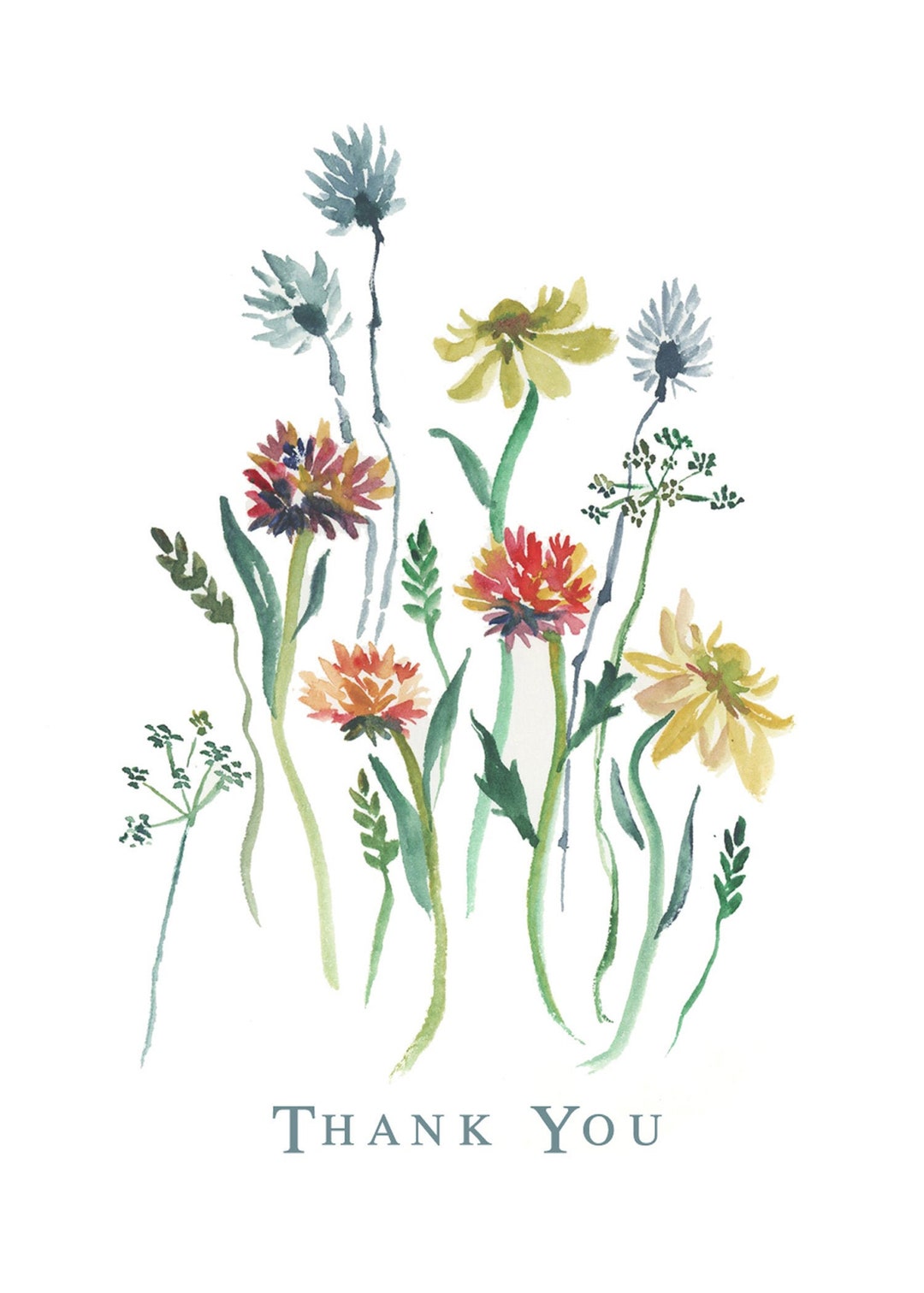Thank You Note Watercolor Wildflower Floral - Etsy