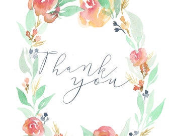 Thank You Note Watercolor Wildflower Floral - Etsy