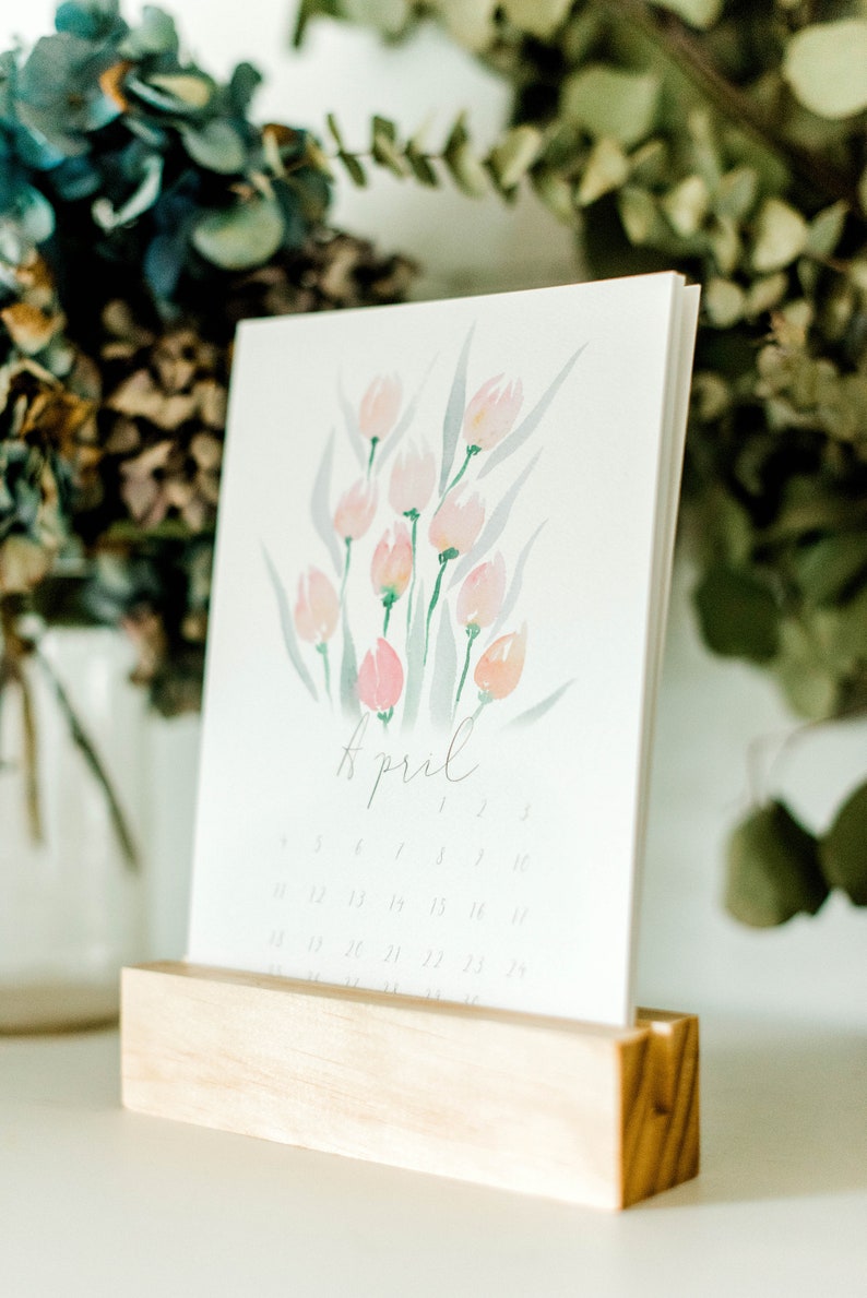 Watercolor Floral and Landscape 2021 Calendar With Natural Wood Block ...