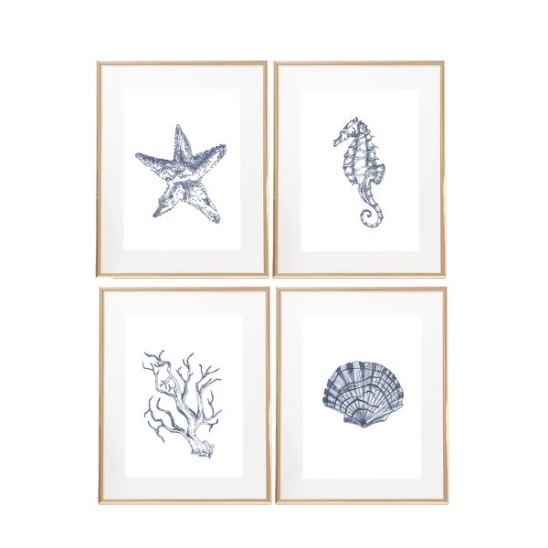 Coral Navy Wall Art - Etsy