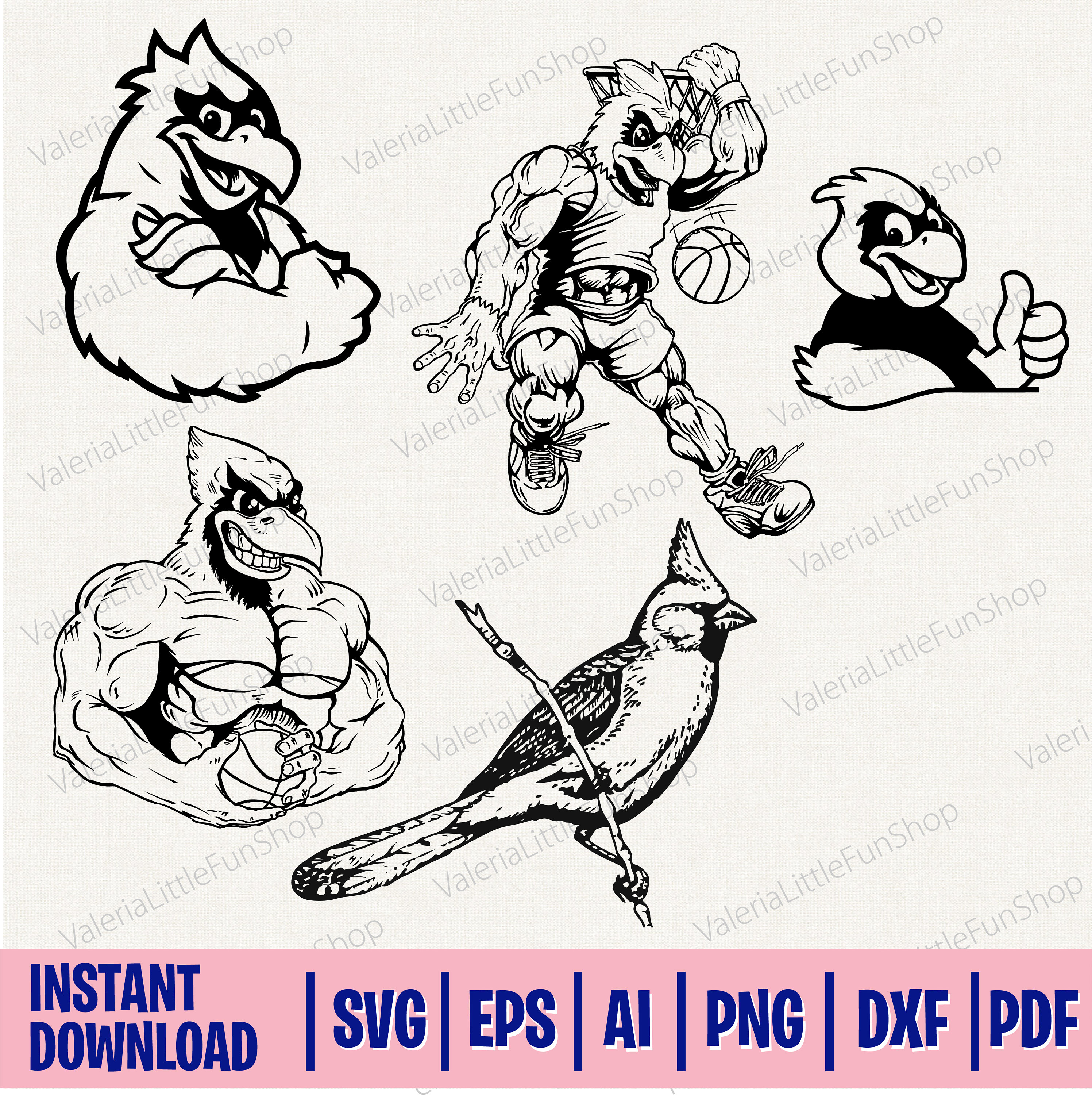 Cardinal Bird Sports Digital Files Svg, Eps, Ai, Pdf, Png, Dxf - Etsy