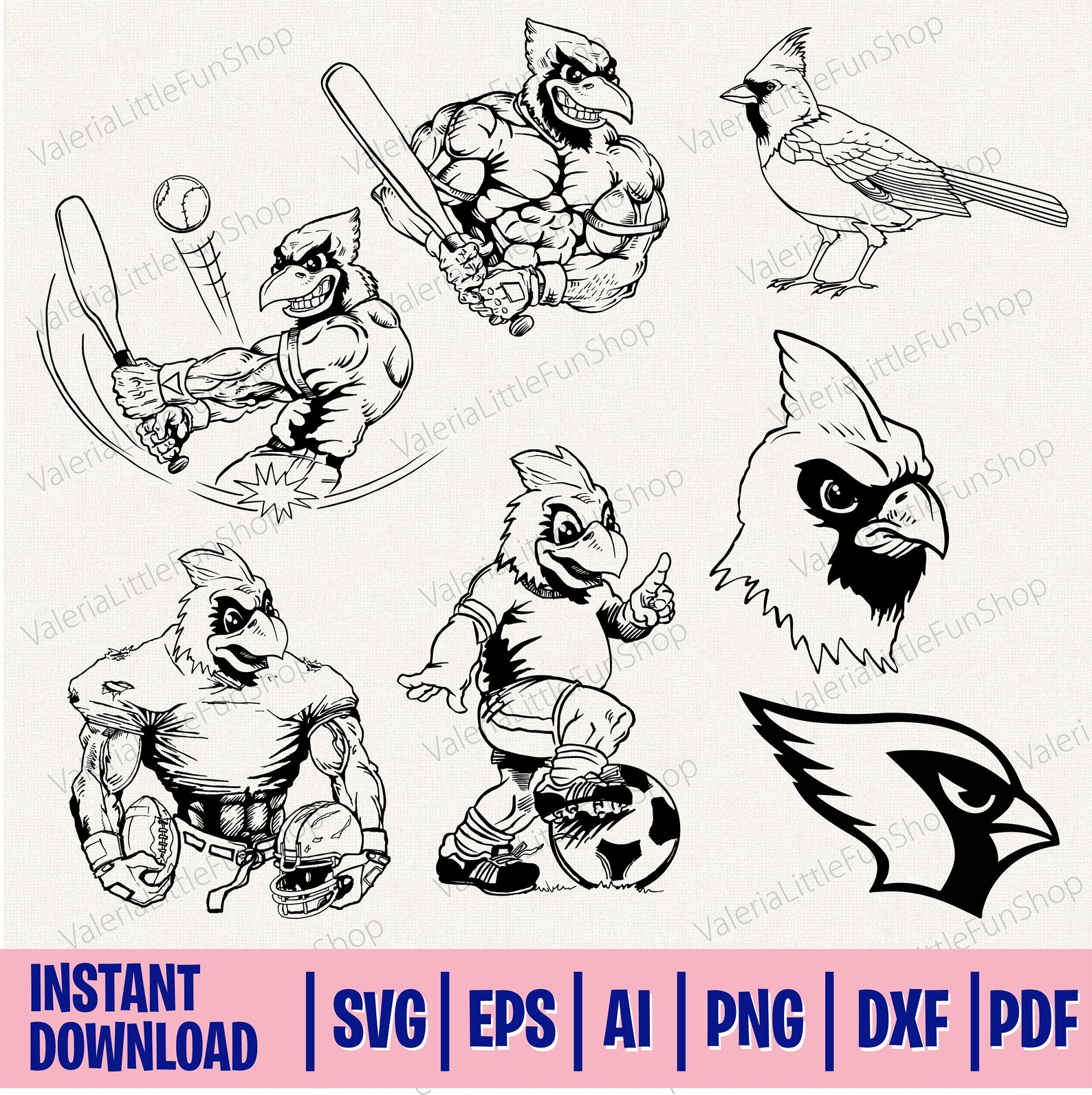Cardinal Bird Sports Digital Files Svg, Eps, Ai, Pdf, Png, Dxf - Etsy