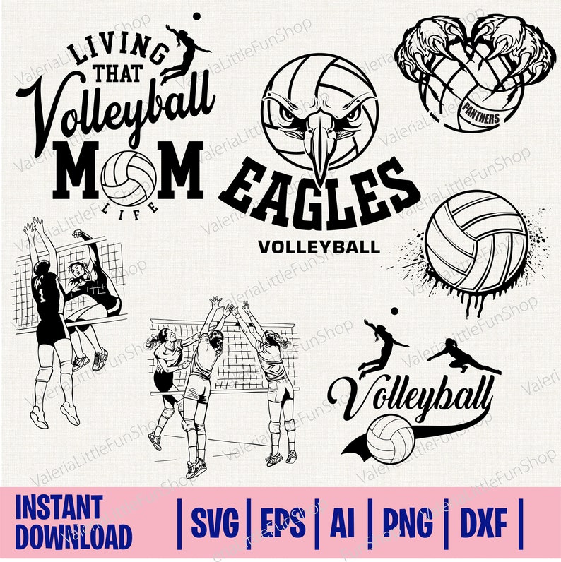 Volleyball Digital Files Svg Eps Ai Pdf Png Dxf - Etsy