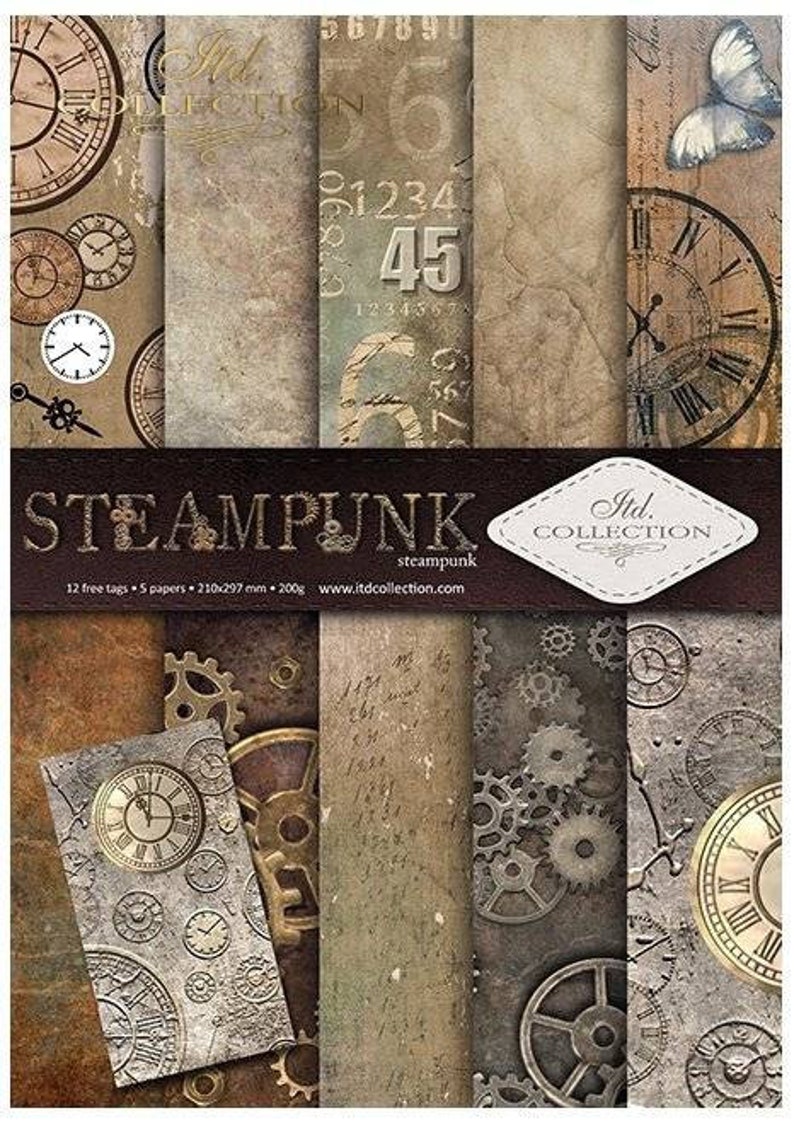 Scrapbook Paper, A4 Steampunk Scrapbooking Paper Set, 5 Double Sided ...