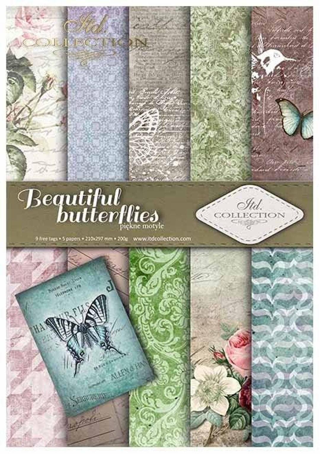 Scrapbooking Paper Set 5 Double Sided Sheets Beautiful Butterflies ...