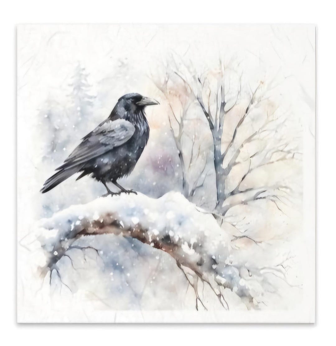 Mini Rice Paper, Single Sheet, Winter Raven, Snowy Bird Scene, Crow ...
