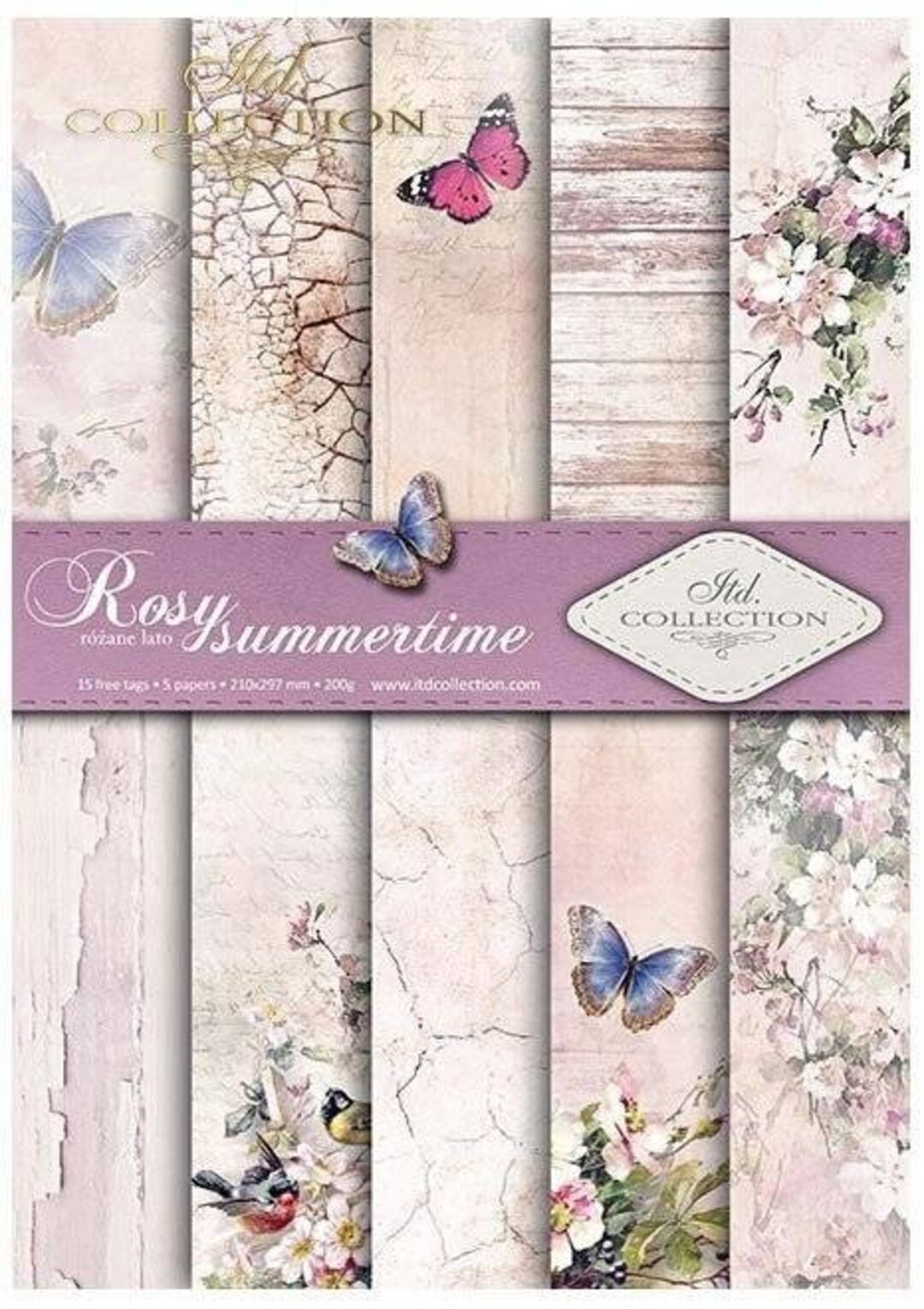 A4 Scrapbooking Paper Set Rosy Summertime Shabby Chic Collage ...