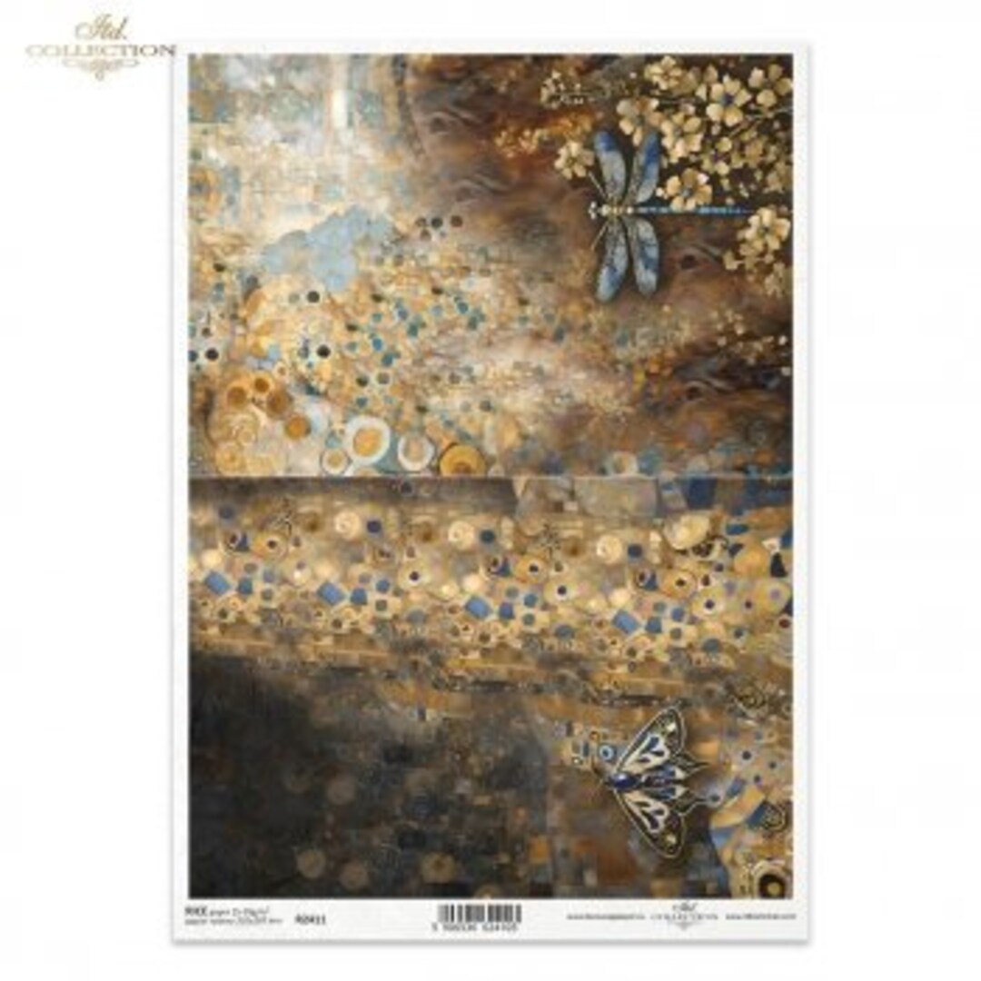 Rice Paper for Decoupage, Single A4 Sheet, Brown & Blue Dragonflies and ...