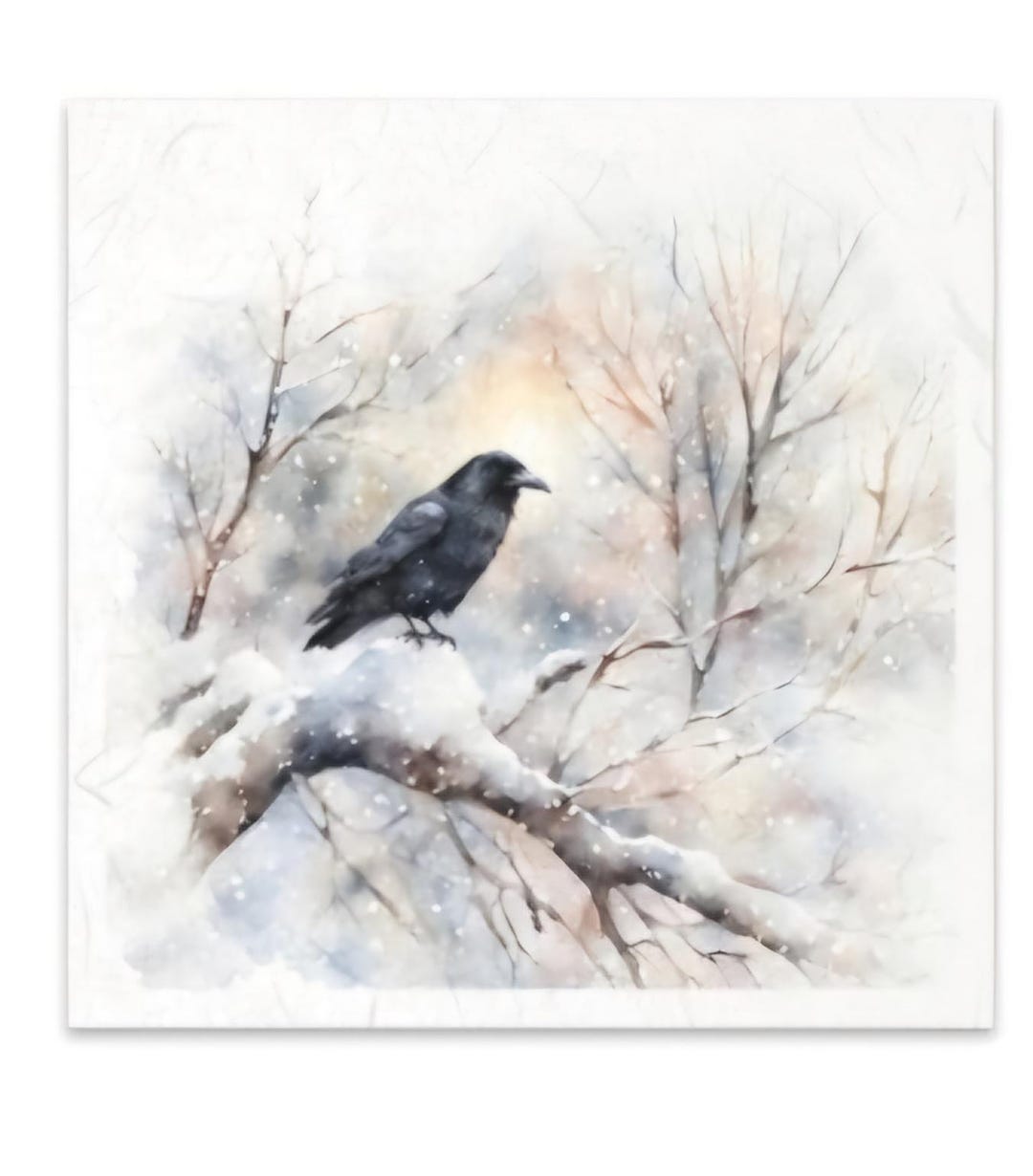 Mini Rice Paper, Single Sheet, Winter Raven, Snowy Bird Scene, Crow ...