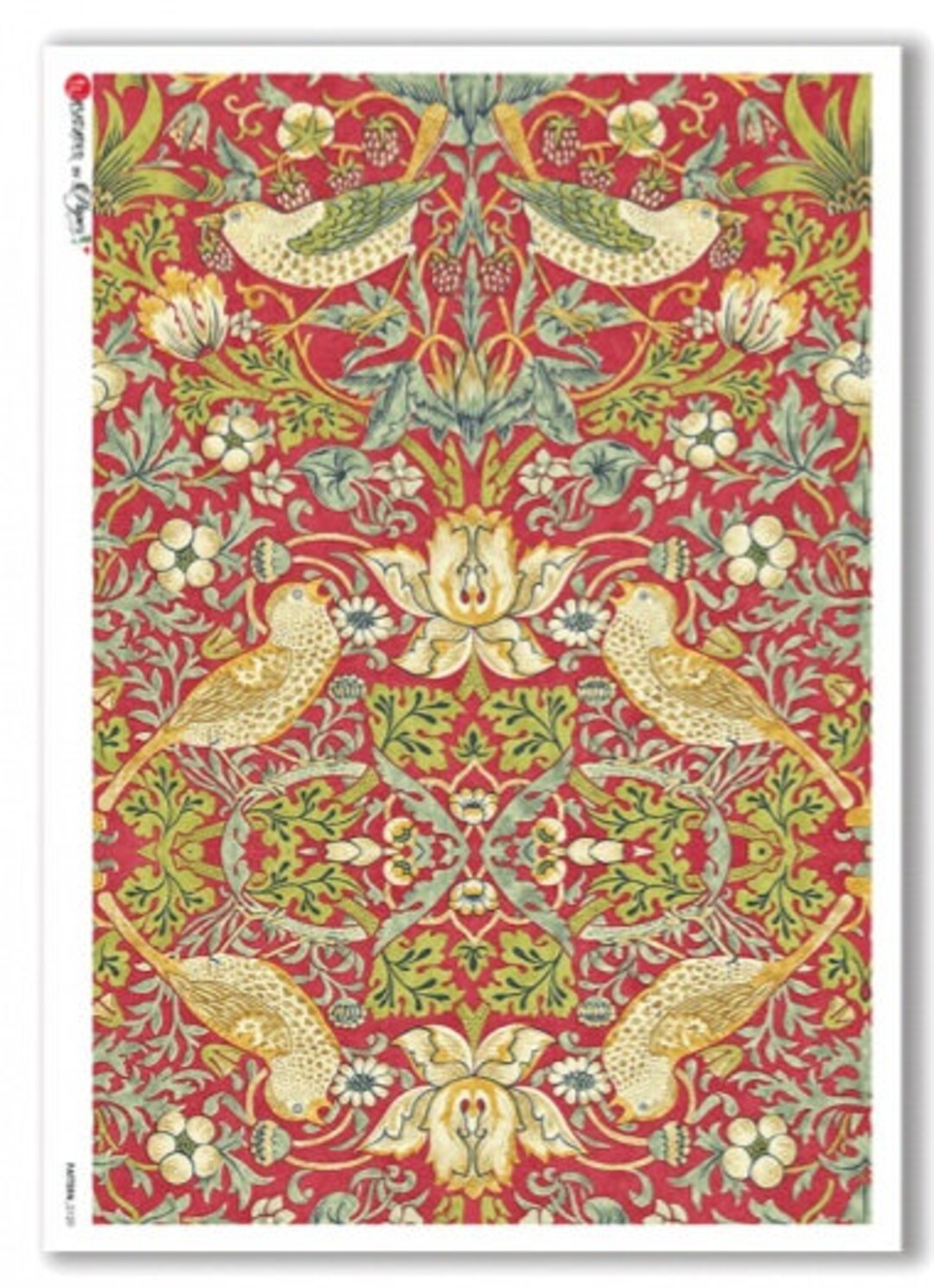 Rice Paper for Decoupage, Single A4 Sheet, Neutral Birds on Red ...