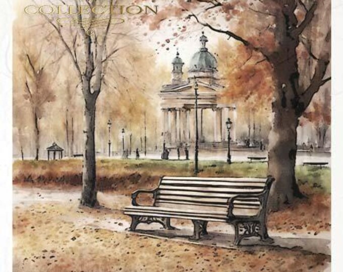 Mini Rice Paper, Single Sheet of Rice Paper, Autumnal Park Benches ...