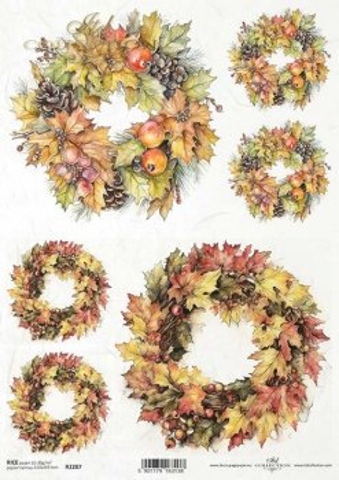 Rice Paper for Decoupage,a4 Sheet of Rice Paper, Autumn Wreaths, Crafts ...