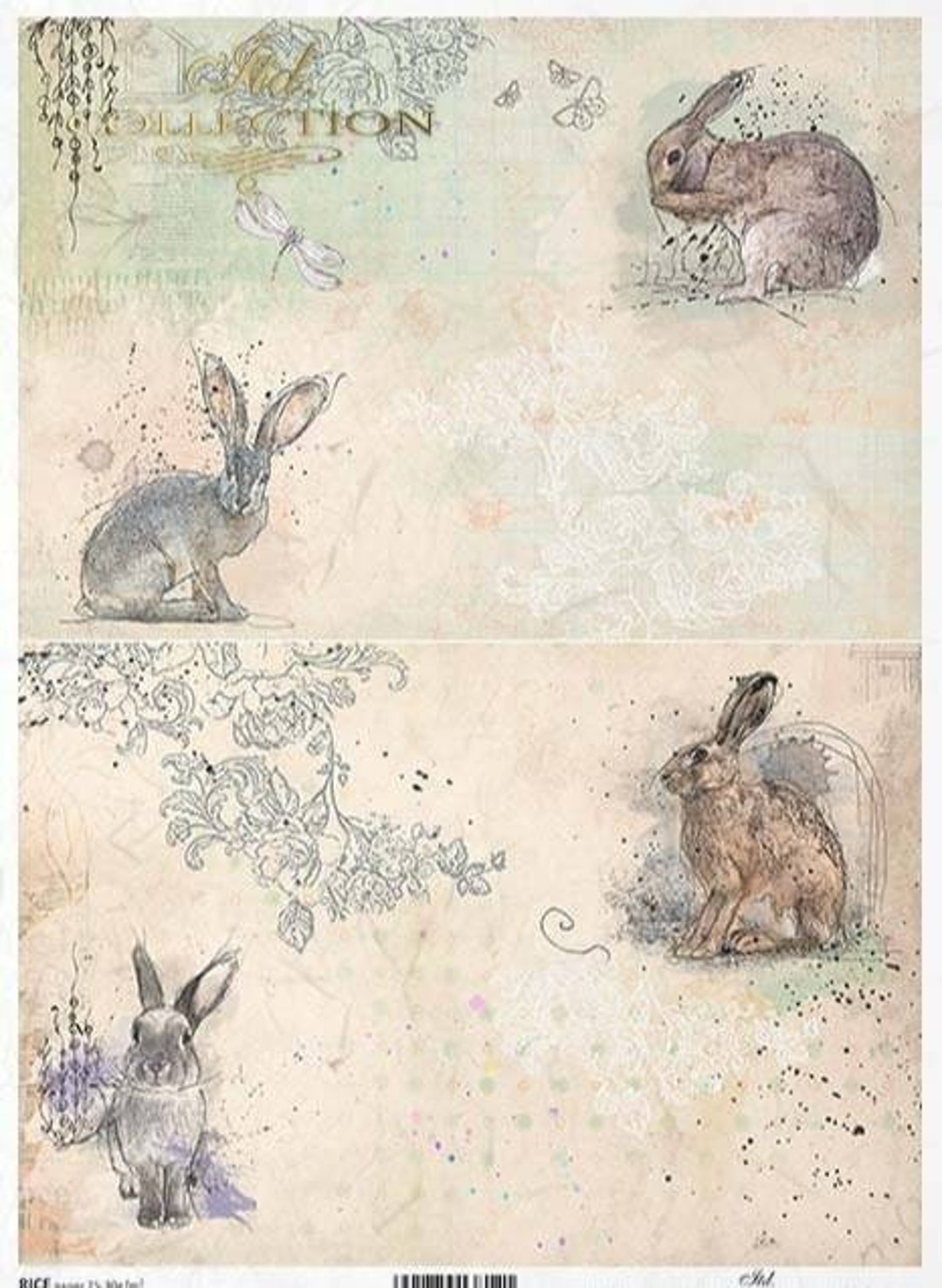 Rice Paper for Decoupage Single A4 Sheet Pen and Ink Hares Decoupage ...