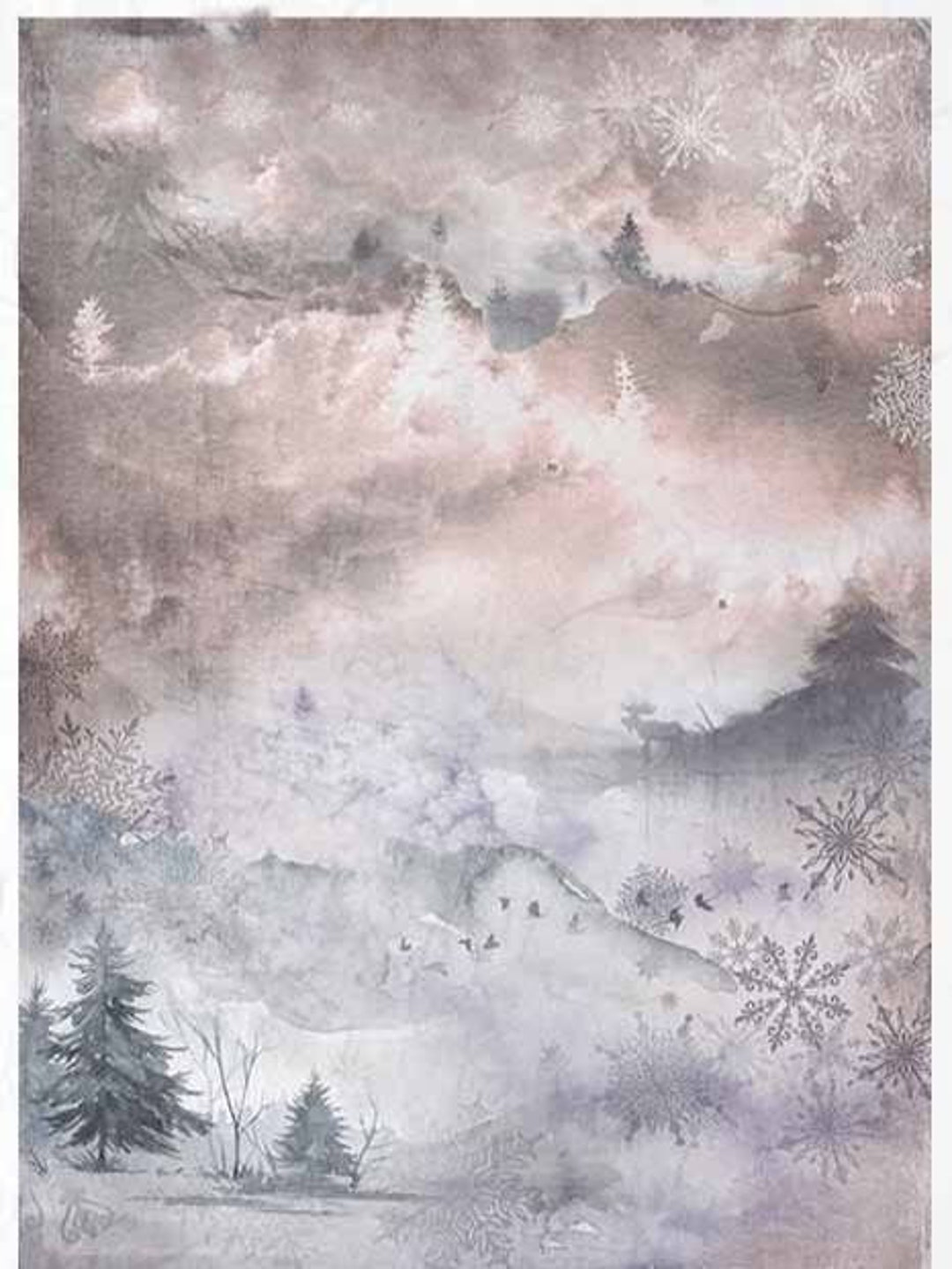 Rice Paper for Decoupage, A4 Sheet of Rice Paper, Grey Trees, Christmas ...