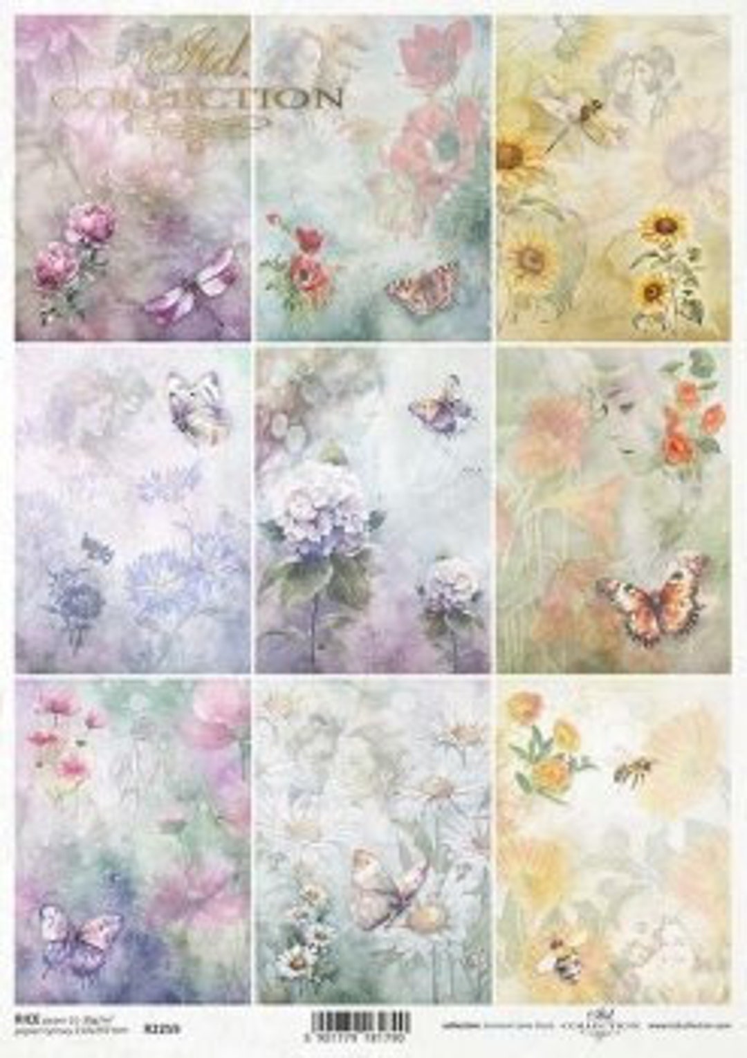 Rice Paper for Decoupage, Single A3 Sheet, Multi Image, Pastel Florals ...