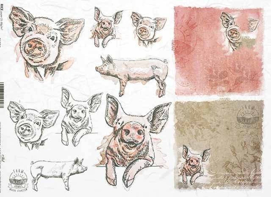 Rice Paper for Decoupage A4 Sheet Pigs Multi Image Decoupage Crafts ...