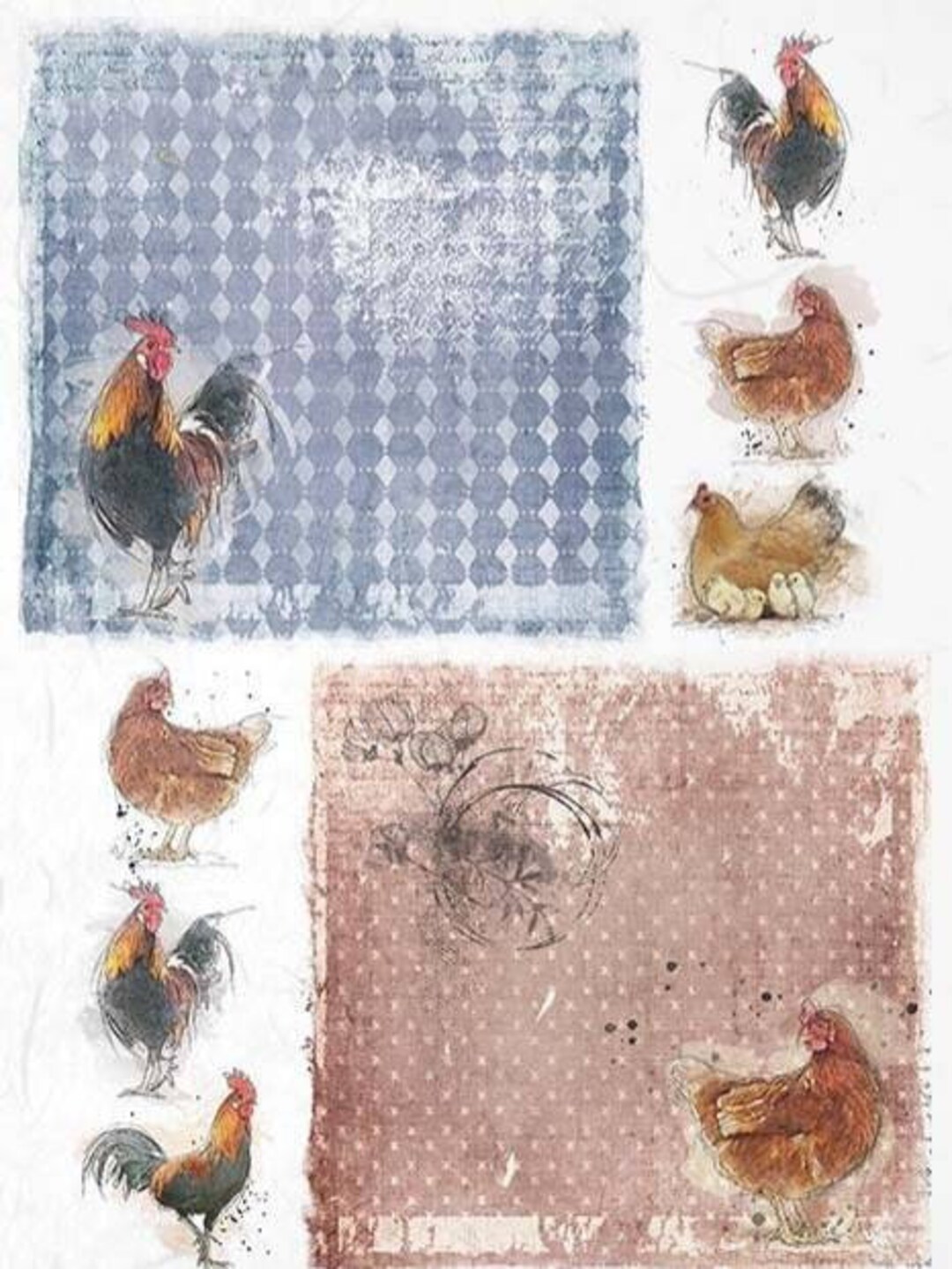 Rice Paper for Decoupage A4 Sheet Chickens Hens Rooster Cockerel ...