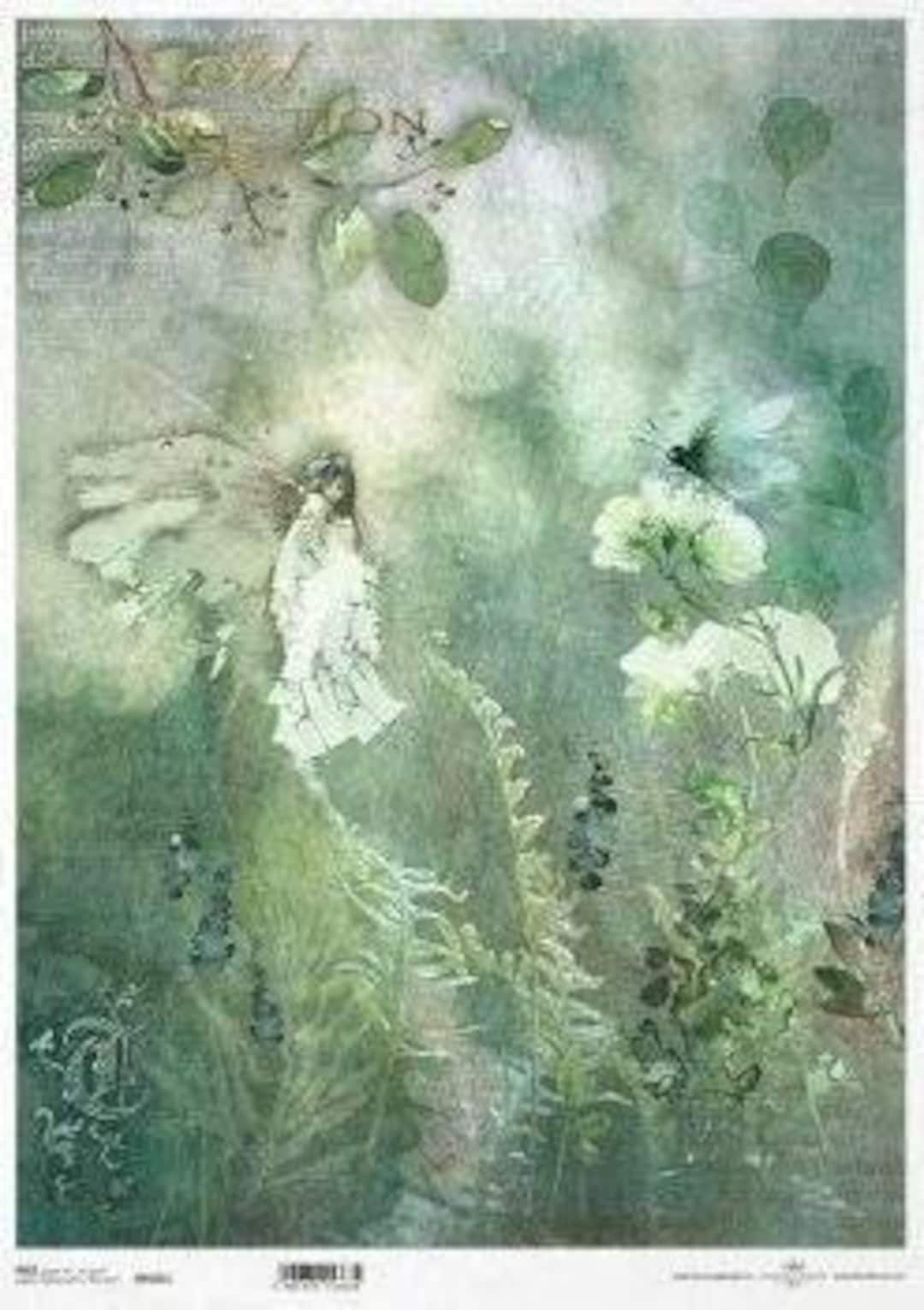 Rice Paper for Decoupage, Single A3 Sheet, Green Foliage, Fairy, Insect ...