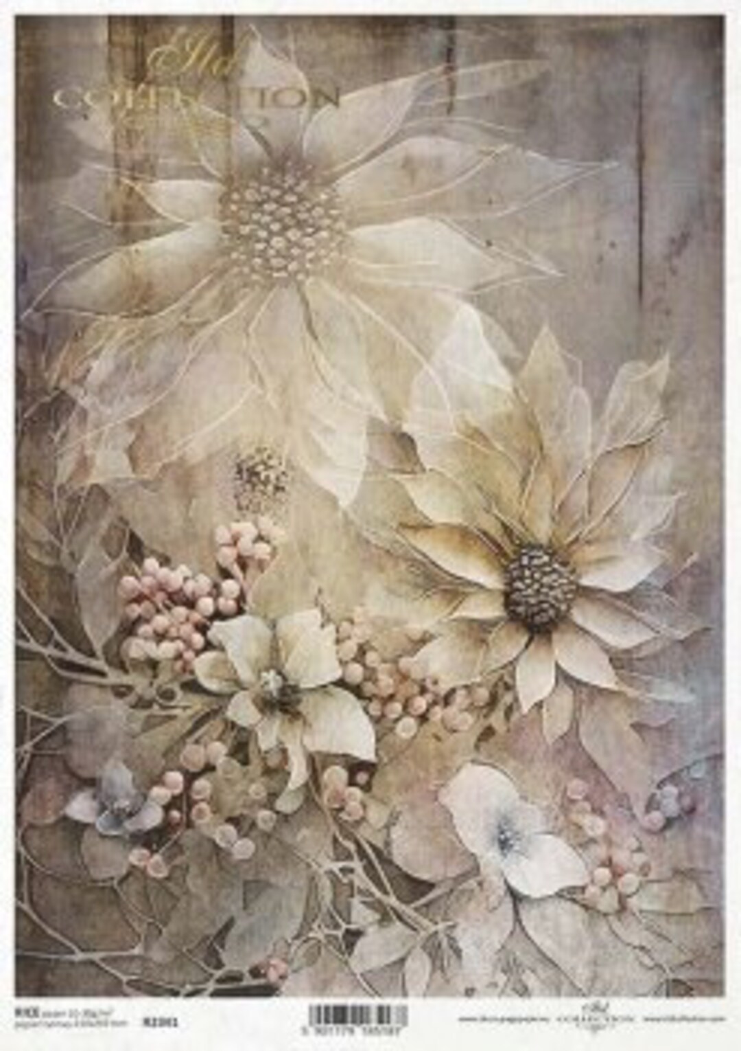 Rice Paper for Decoupage, Single A4 Sheet, Neutral Winter Flowers ...