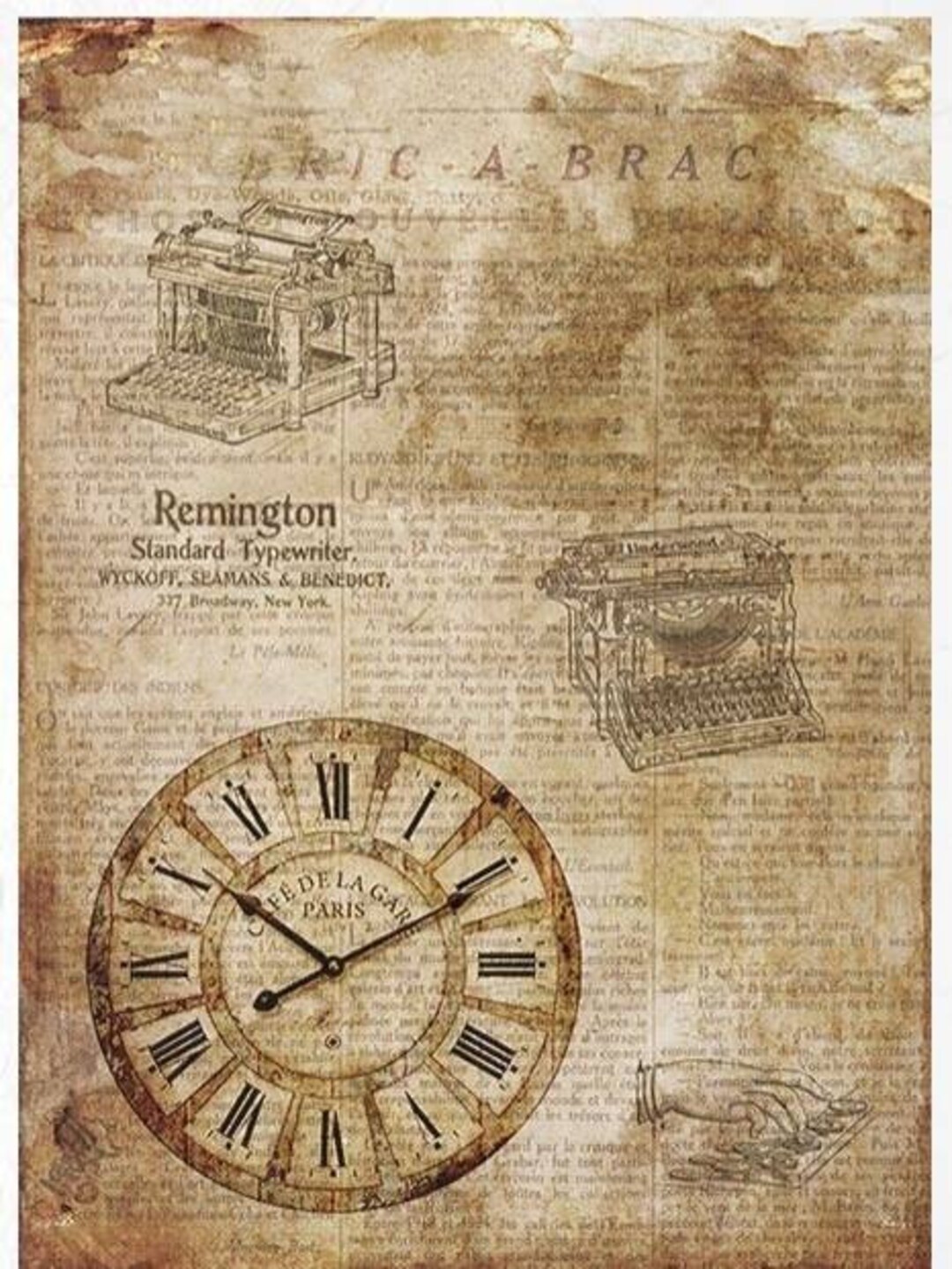 Rice Paper for Decoupage A4 Sheet Steampunk Clock Typewriter Decoupage ...