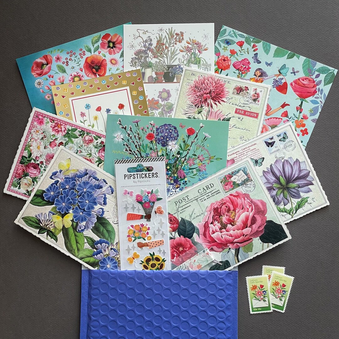 Bouquet of Postcards Mix of Floral Postcards, Stickers and Washi Tape ...