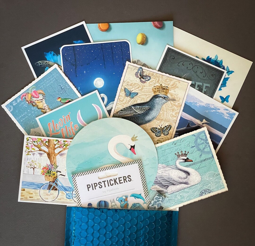 Blue Postal Pack Mix of Postcards, Stickers and Washi Tape in Various ...