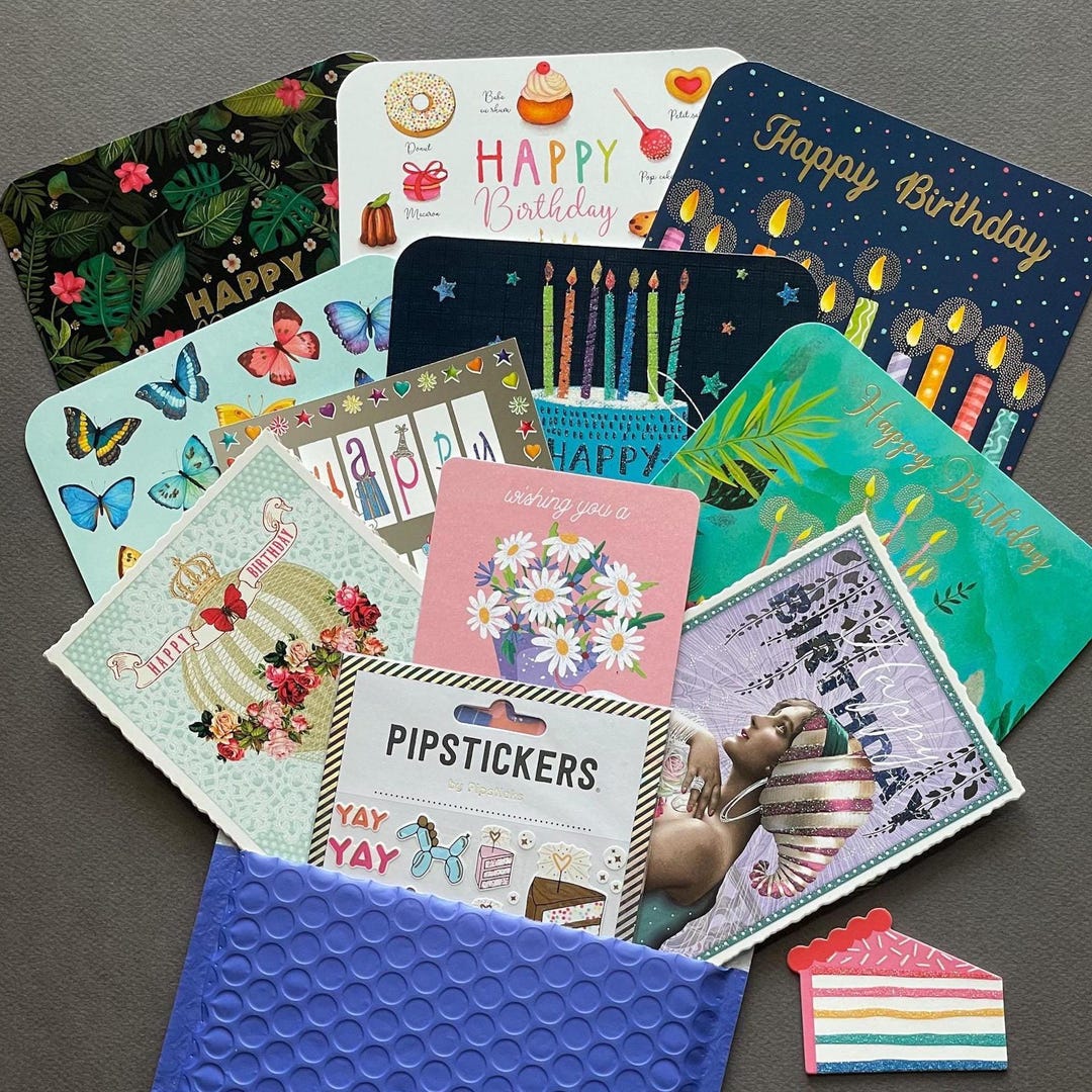 Birthday Postcard Pack - Mix of Premium Birthday Postcards and Stickers ...