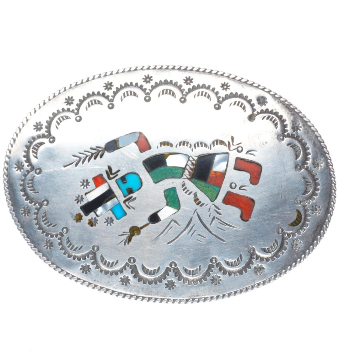 Benjamin Becenti Navajo Sterling Silver Rainbow Man Inlay Belt Buckle ...
