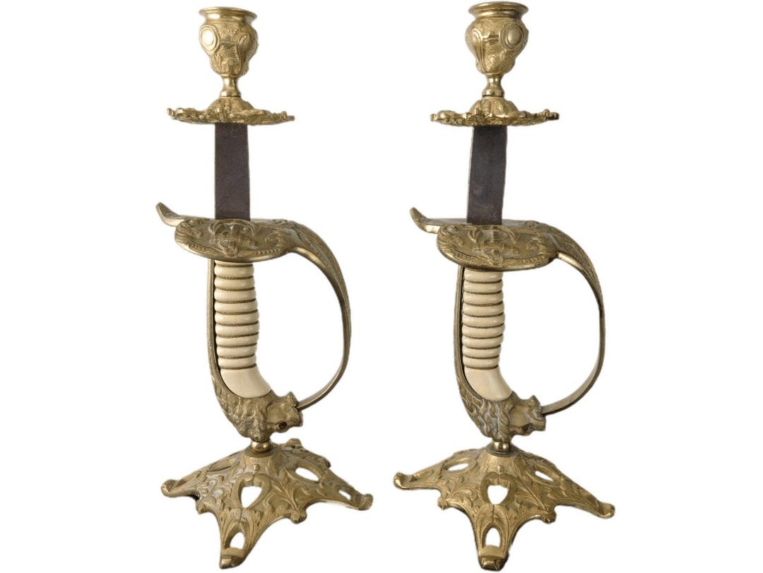 C1920's WWI Imperial German Navy Lion's Head Sword Candle Holders - Etsy