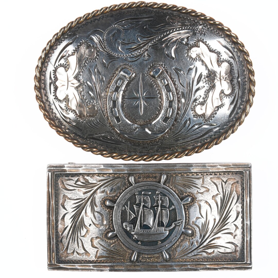 2 Vintage Hand Engraved Sterling Mexican Belt Buckles - Etsy
