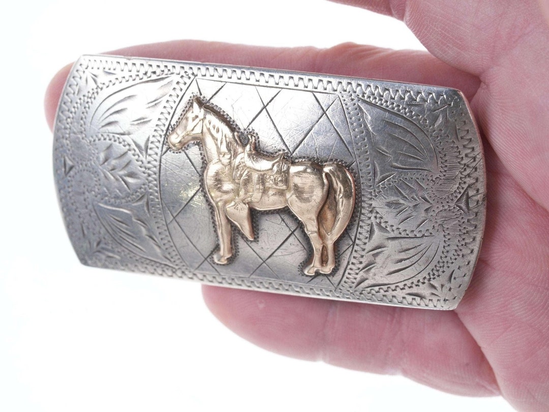 Vintage Ricardo Solid 10k Gold on Sterling Hand Engraved Horse Belt ...