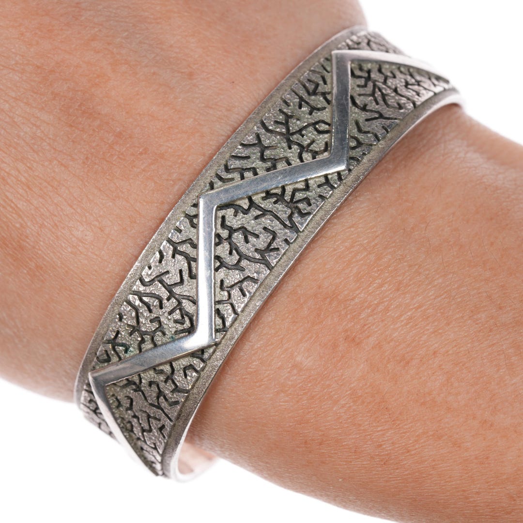 Ray Scott Navajo Textured Overlay Modernist Sterling Silver Cuff ...