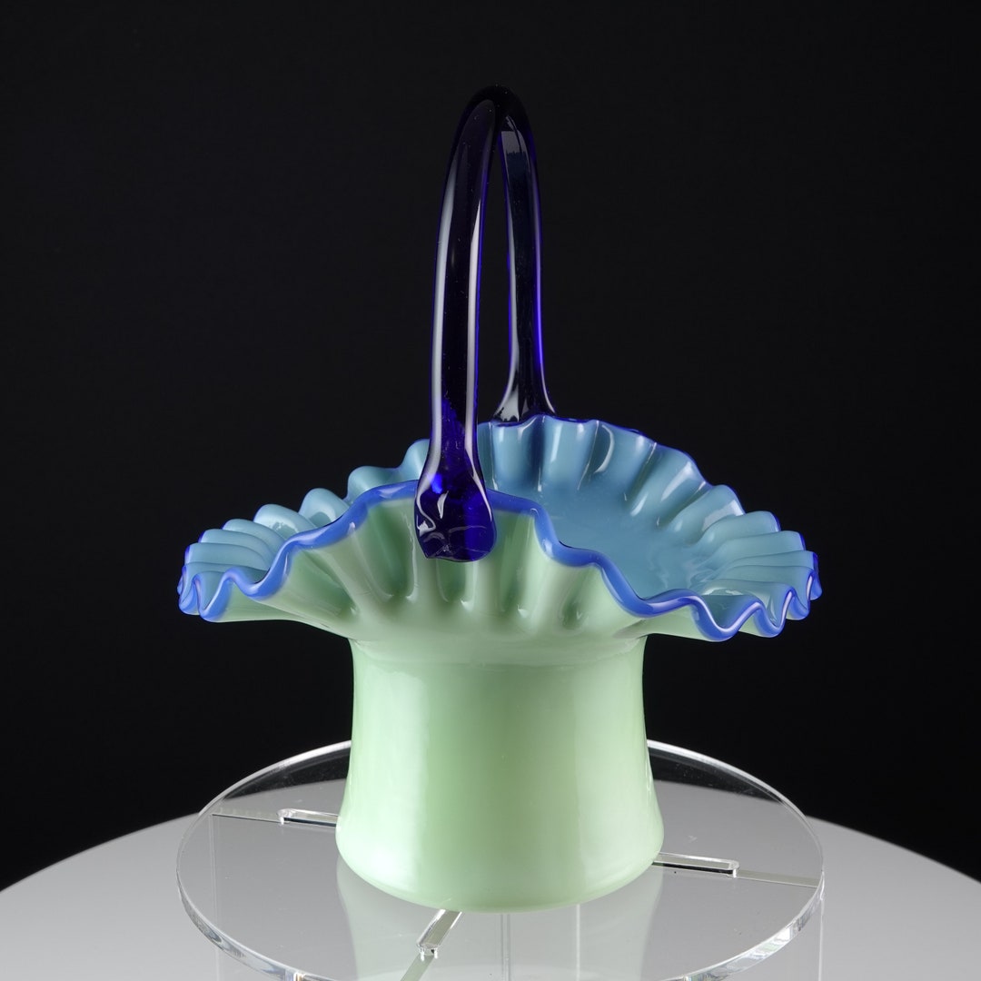 C1938 Fenton Jadeite Basket Cobalt Crest/cased Interior One of - Etsy ...
