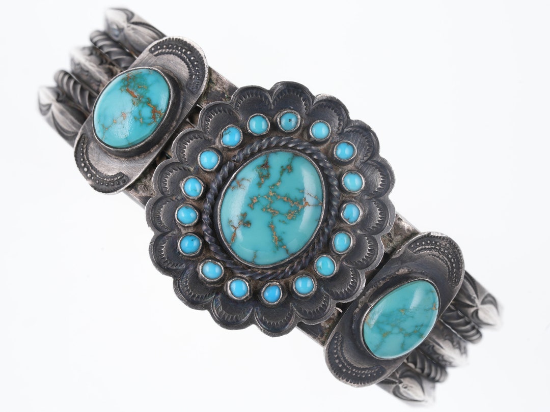 1940's 7.25 Silver/turquoise Native American Cuff - Etsy