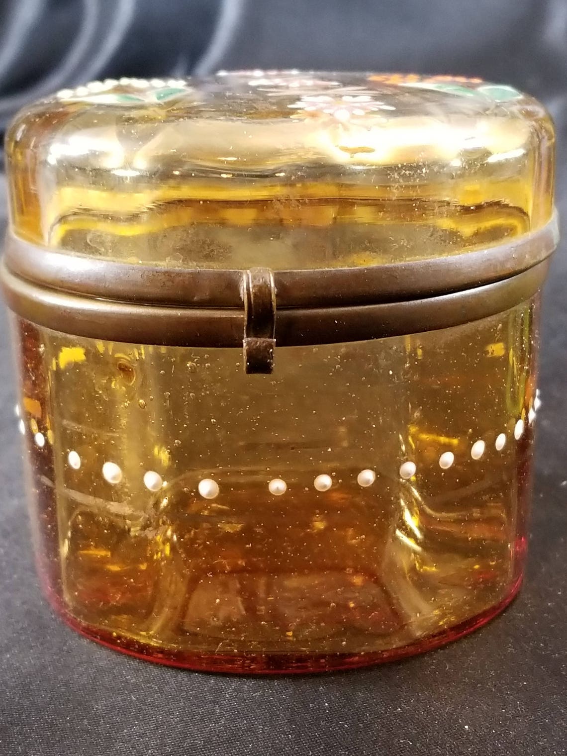 Amber Enameled Glass Cylindrical Hinged Dresser Box C.1890 | Etsy