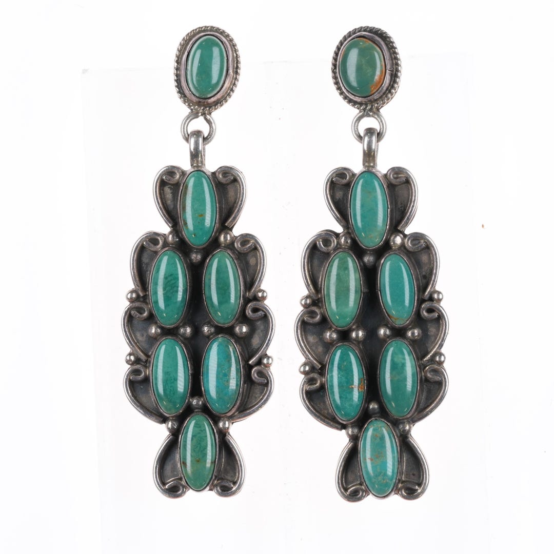 Wayne Etsitty Navajo Sterling Silver Turquoise Cluster Dangle Earrings ...