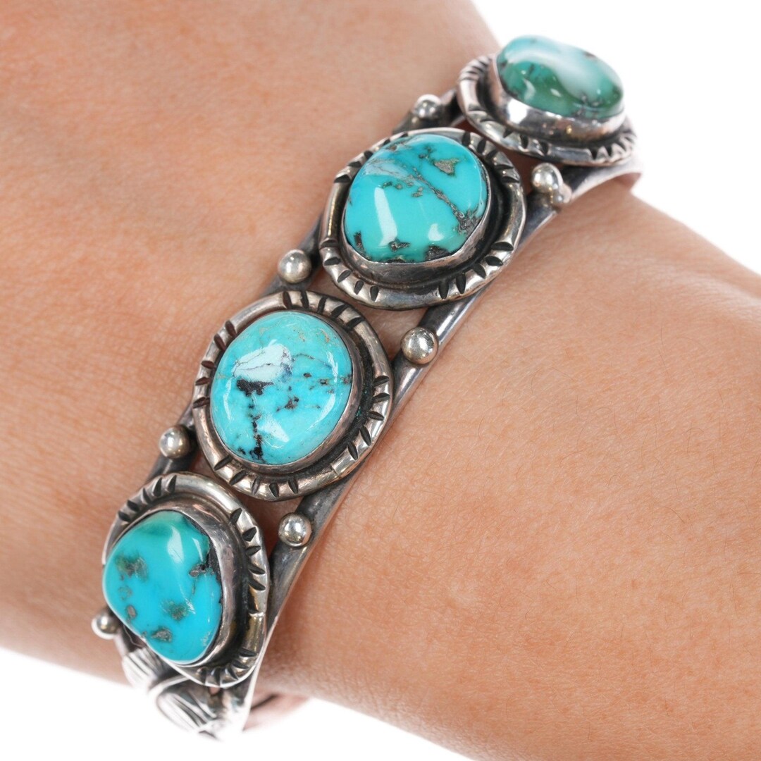 6.75 Elaine Sam Navajo Sterling and Turquoise Row Cuff Bracelet - Etsy