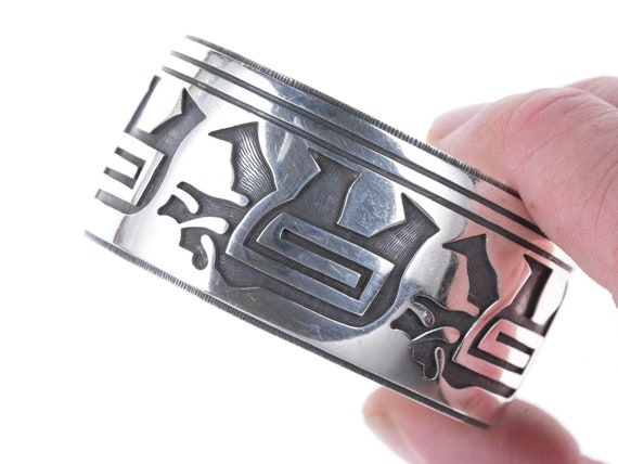 Andrew Saufkie Hopi Overlay Silver cuff bracelet - Gem