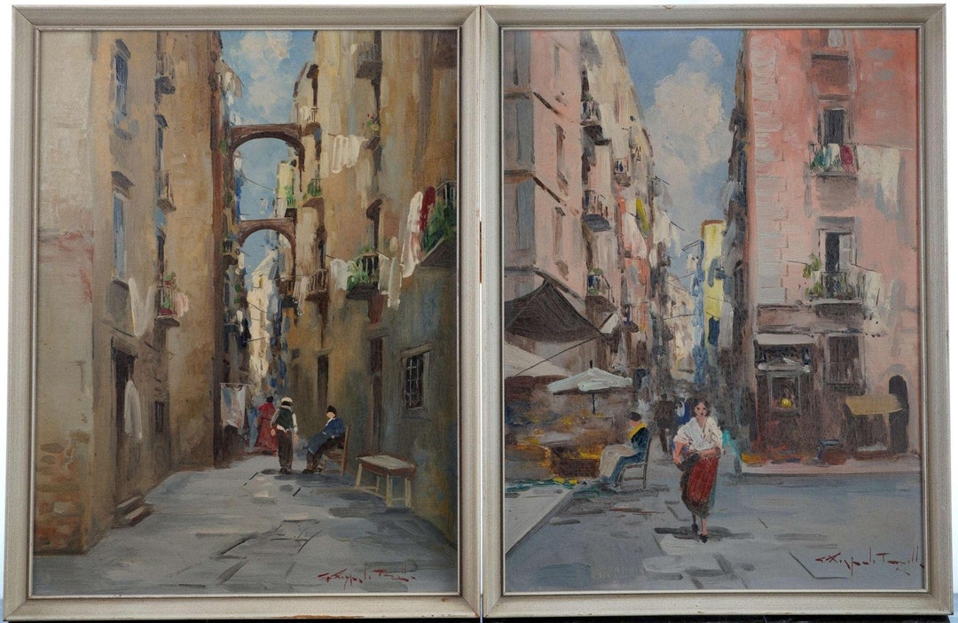 Giuseppe Rispoli 1882-1960 Pair of Neapolitan Street Scenes Oil on ...