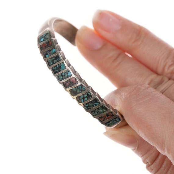 6" c1970's Native American Chip inlay sterling zigzag… - Gem