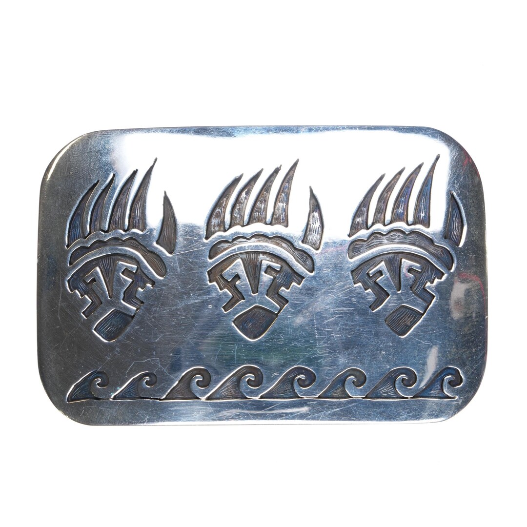 Sharon Cisco Navajo Sterling Silver Bear Paw Water/waves Overlay Belt ...