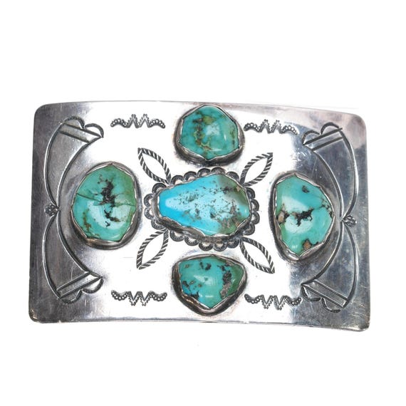 40's-50's Native American silver belt buckle with tur… - Gem