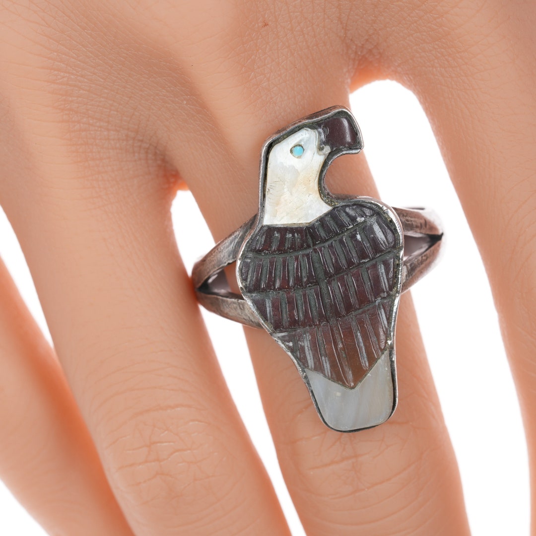Sz16 C1950's Zuni Carved Eagle Silver Ring - Etsy