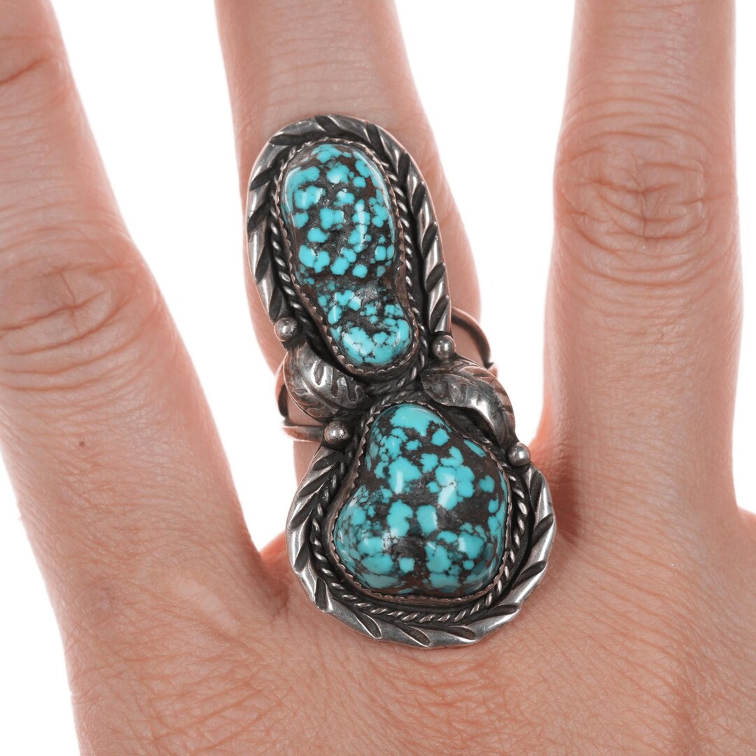 Sz6.5 M Begay Navajo Sterling and Double Turquoise Ring - Etsy