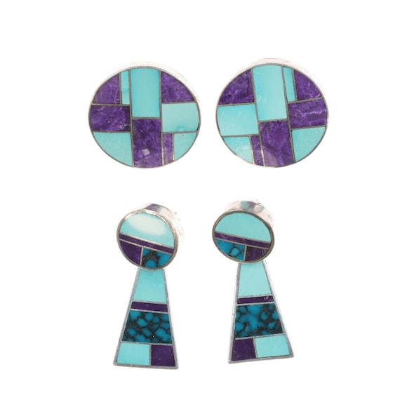 2pr Ray Tracey Knifewing Navajo Multi-stone channel i… - Gem