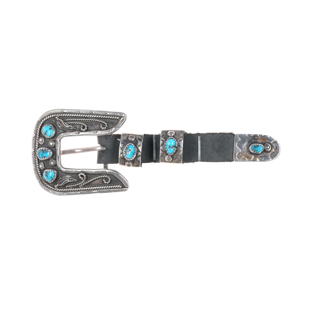 Vintage AJ Native American Sterling Turquoise 5/8 Ranger Belt Buckle ...